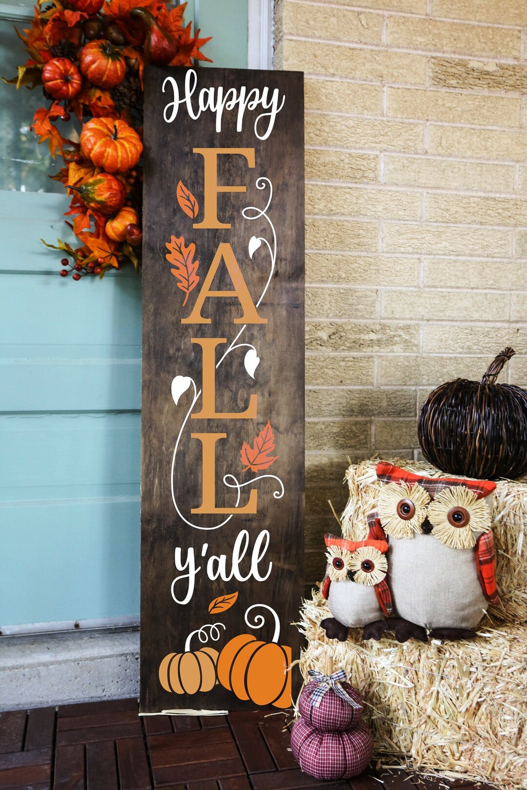 Happy Fall Y'all Pumpkin Front Porch Vinyl Decal Sign, Fall Decor ...