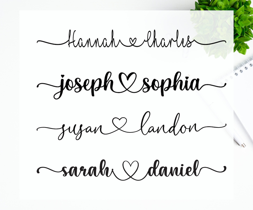 Connecting Heart Names Vinyl Decal, Custom Couples Name With Heart ...