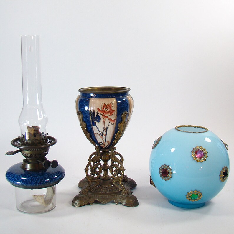 Bronze Porcelain Crown Derby Banquet Lamp With Jeweled Shade - 1880's ...