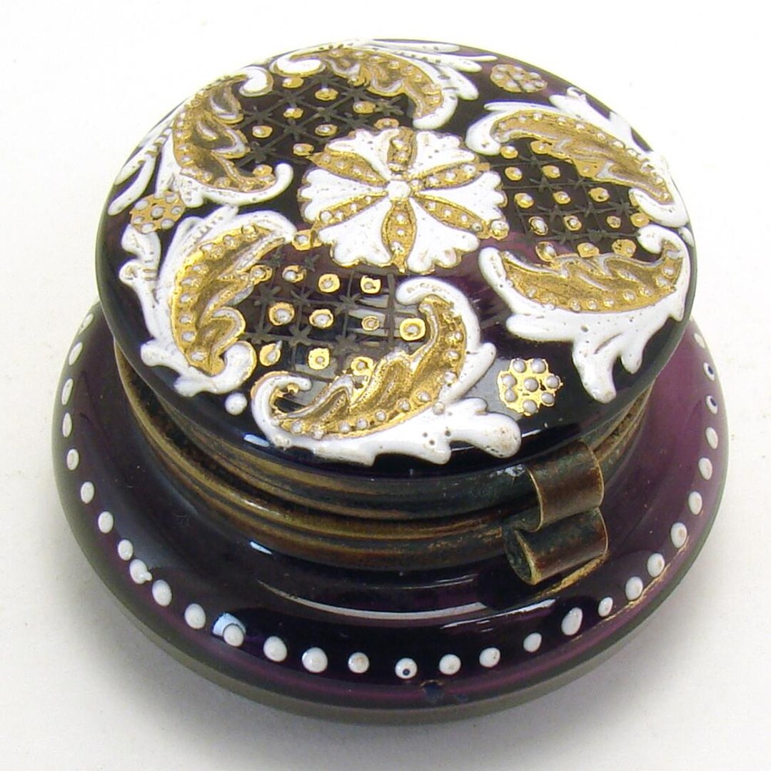 Victorian Glass Patch Box With Raised Enameling - Etsy