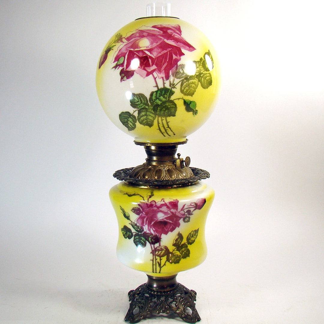 Victorian Hand Painted Floral Banquet Lamp - 1880's - Etsy