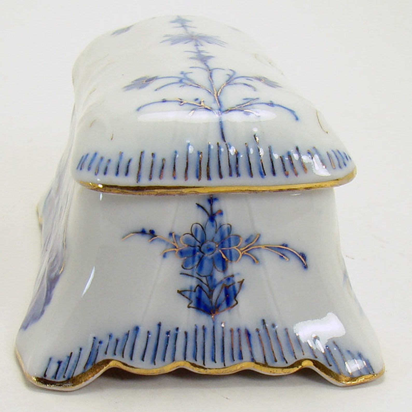 Blue on White Porcelain Covered Stamp Holder With Gold Tracery - Etsy