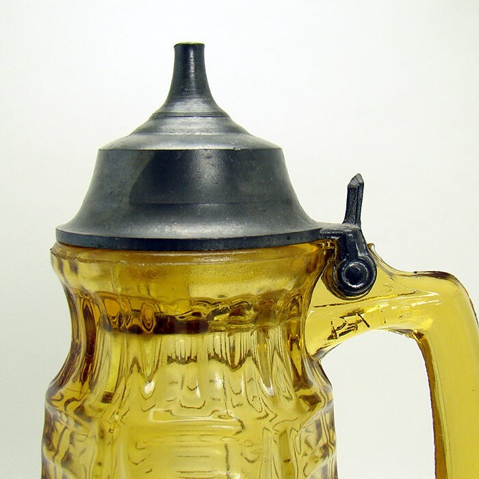 Paneled Amber Glass Syrup Pitcher With Pewter Top 1880's - Etsy