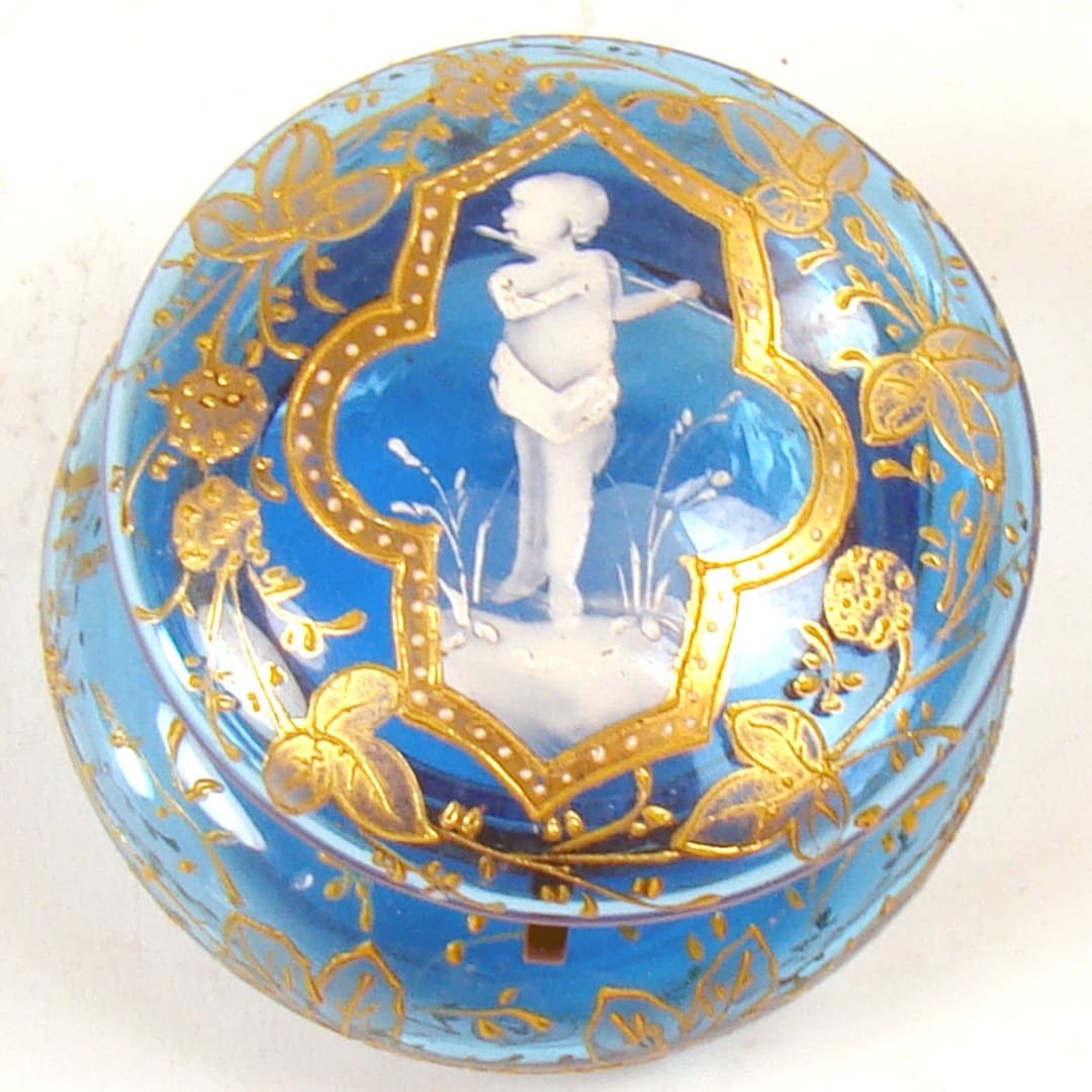 Mary Gregory Sapphire Blue Glass Dresser Box - Etsy