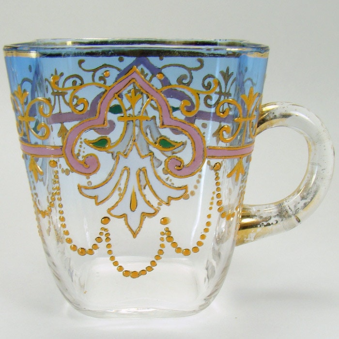 Hand-enameled Glass Cup and Saucer - Clear to Blue - Etsy