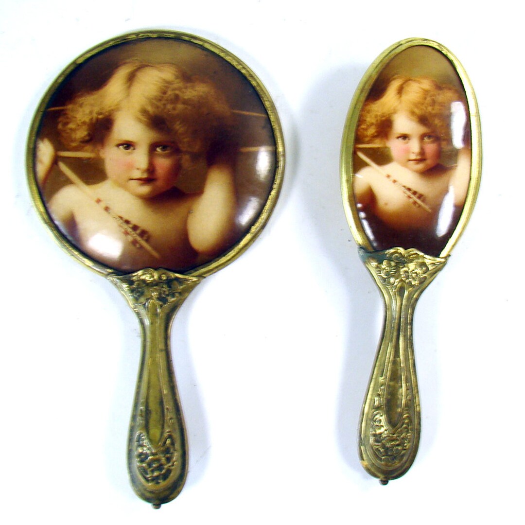 Victorian Cupid Awake Hand Mirror and Brush - Etsy