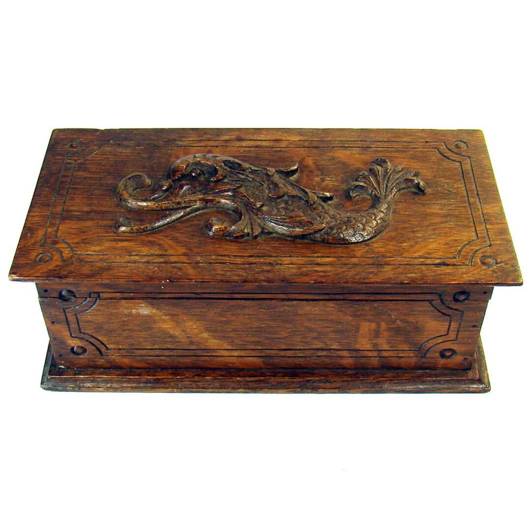 Hand-carved Solid Oak Wood Document Box With Dolphin - Etsy