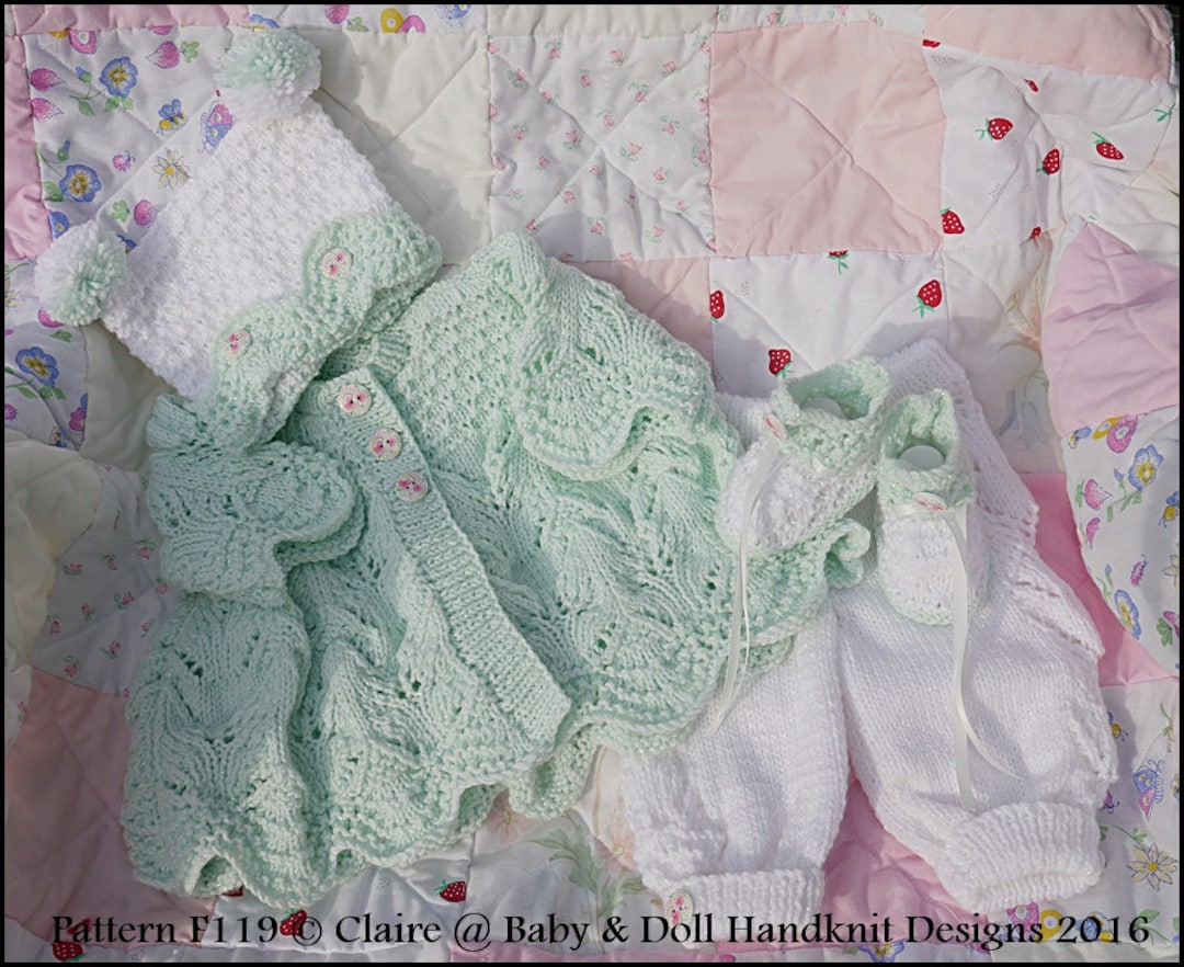 Knitting Pattern Lacy Spring Pram Suit 16-22” Doll/prem-3m+ Baby - Etsy