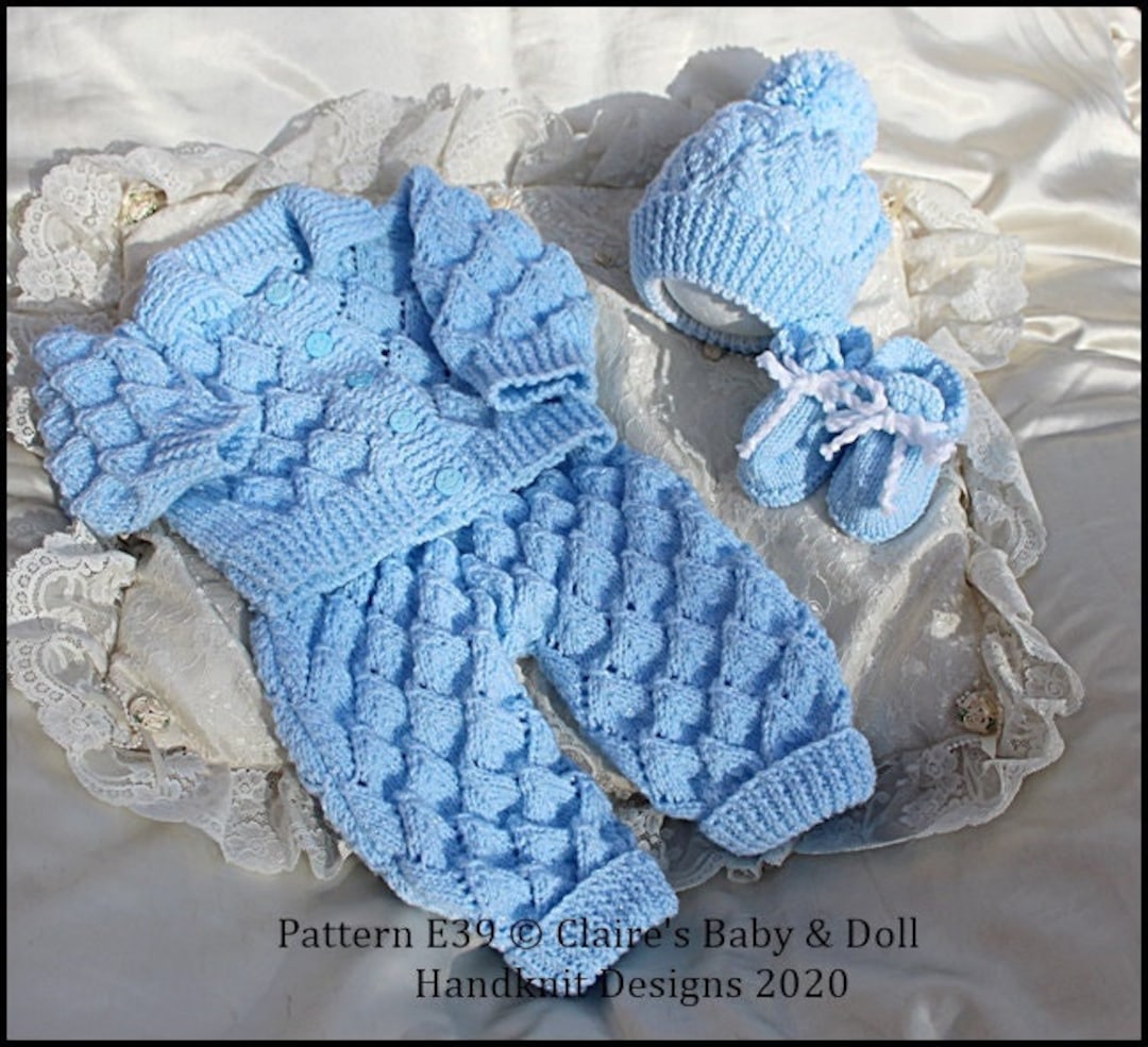Knitting Pattern Falling Leaves Cosy Pram Suit 16-22" Doll or Preemie ...