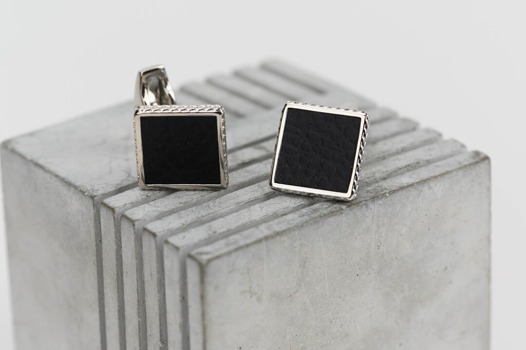 Square Leather Cufflink Minimalism Gold Silver Cufflinks - Etsy