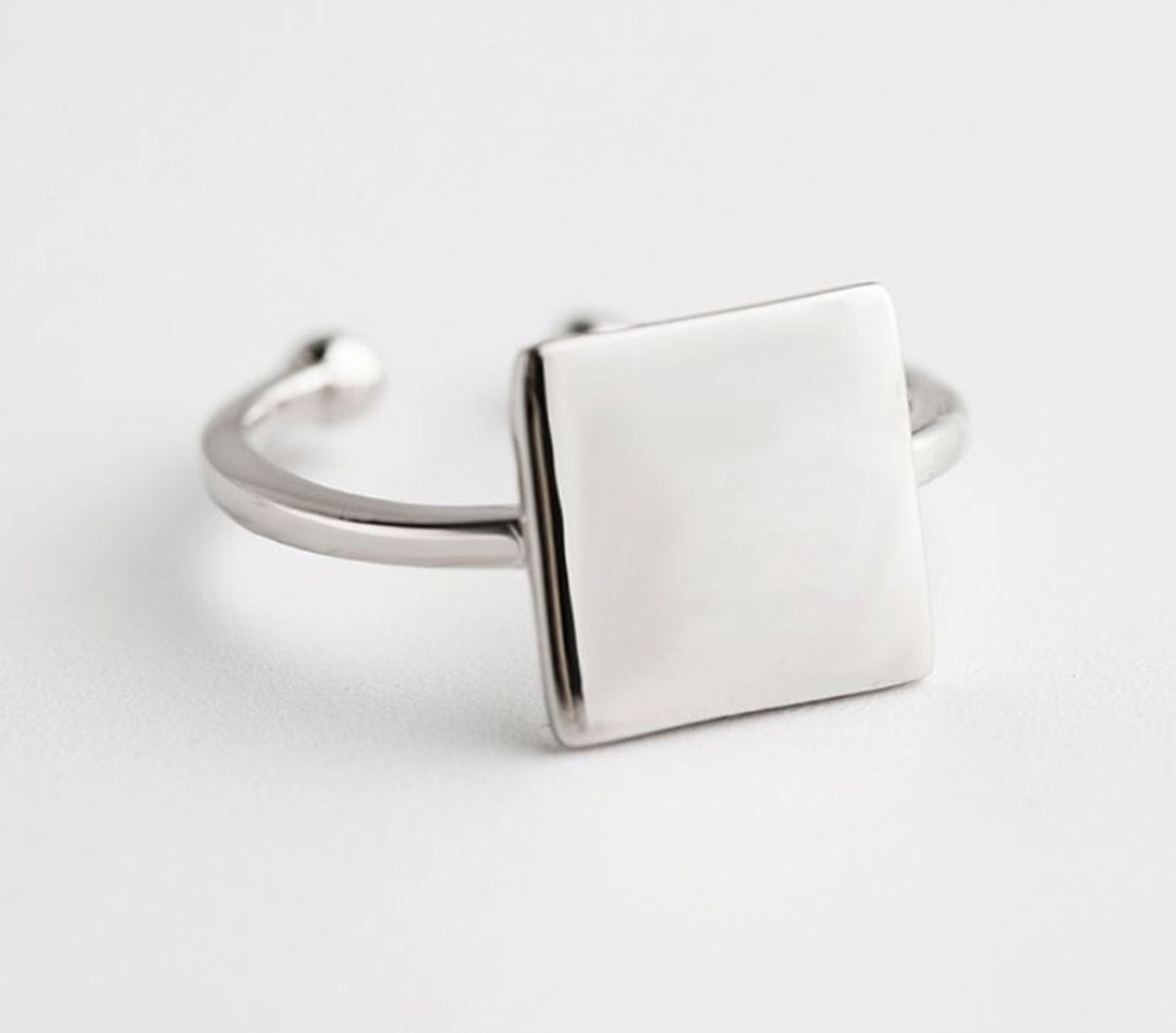 Sterling Silver Minimalism Square Disk Ring Adjustable 925 - Etsy