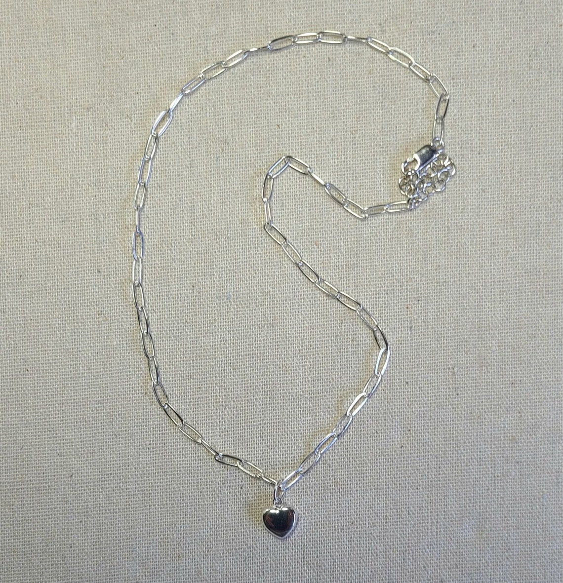 Sterling Silver Heart Necklace With Paper Clip Style Chain - Etsy