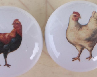Roosters and Sunflowers Chicken Ceramic Drawer Pull Cabinet Knobs - Etsy