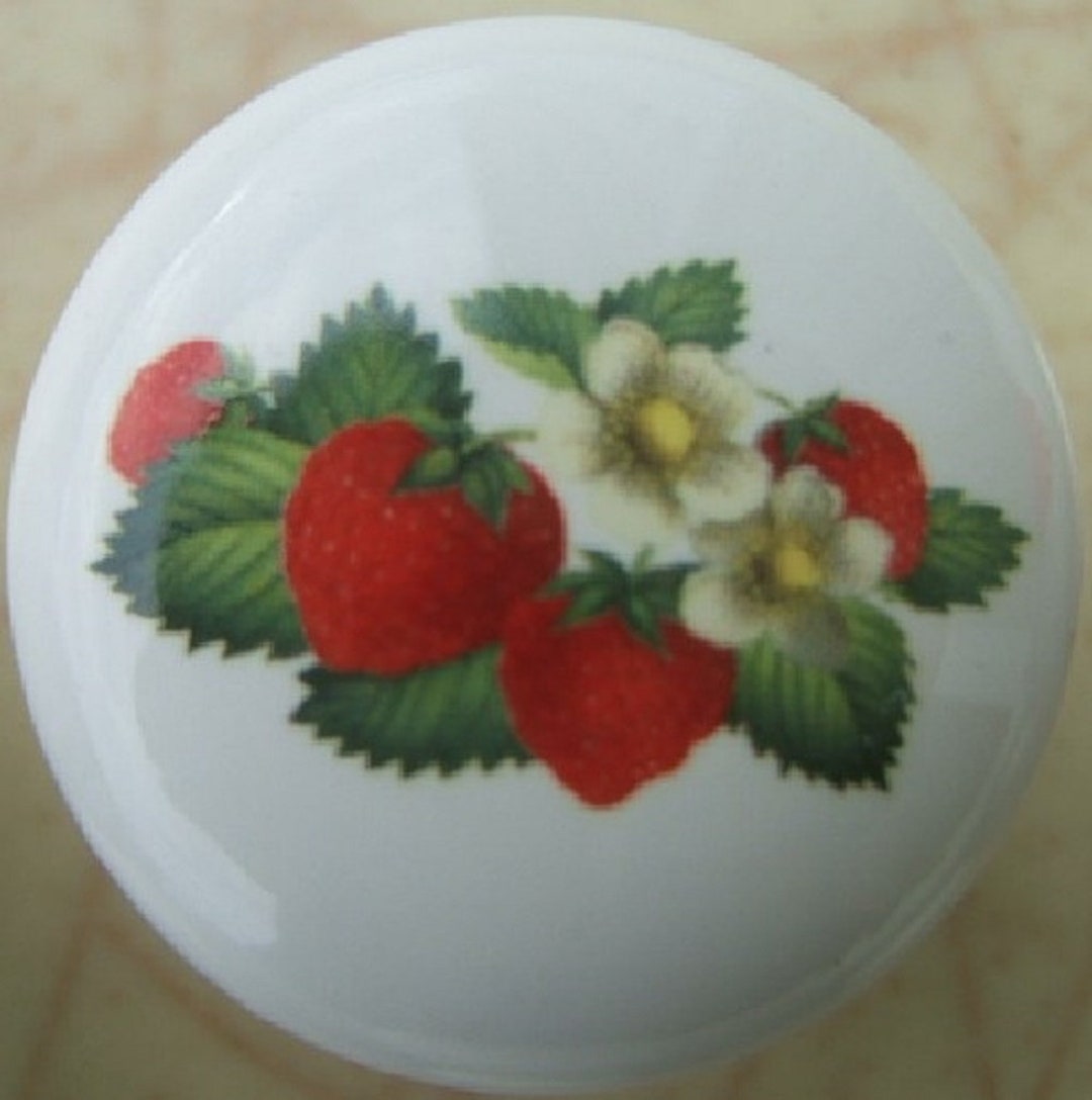Strawberry 3 Strawberries Ceramic Cabinet Knobs Kitchen Door - Etsy