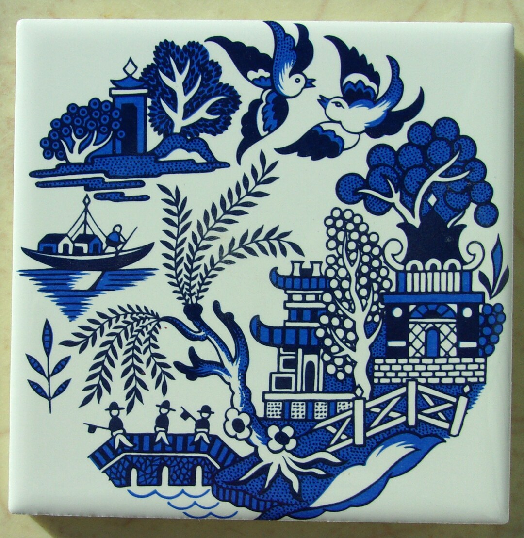 Blue Willow Ceramic Tile Accent Kitchen Backsplash Serving Tray - Etsy