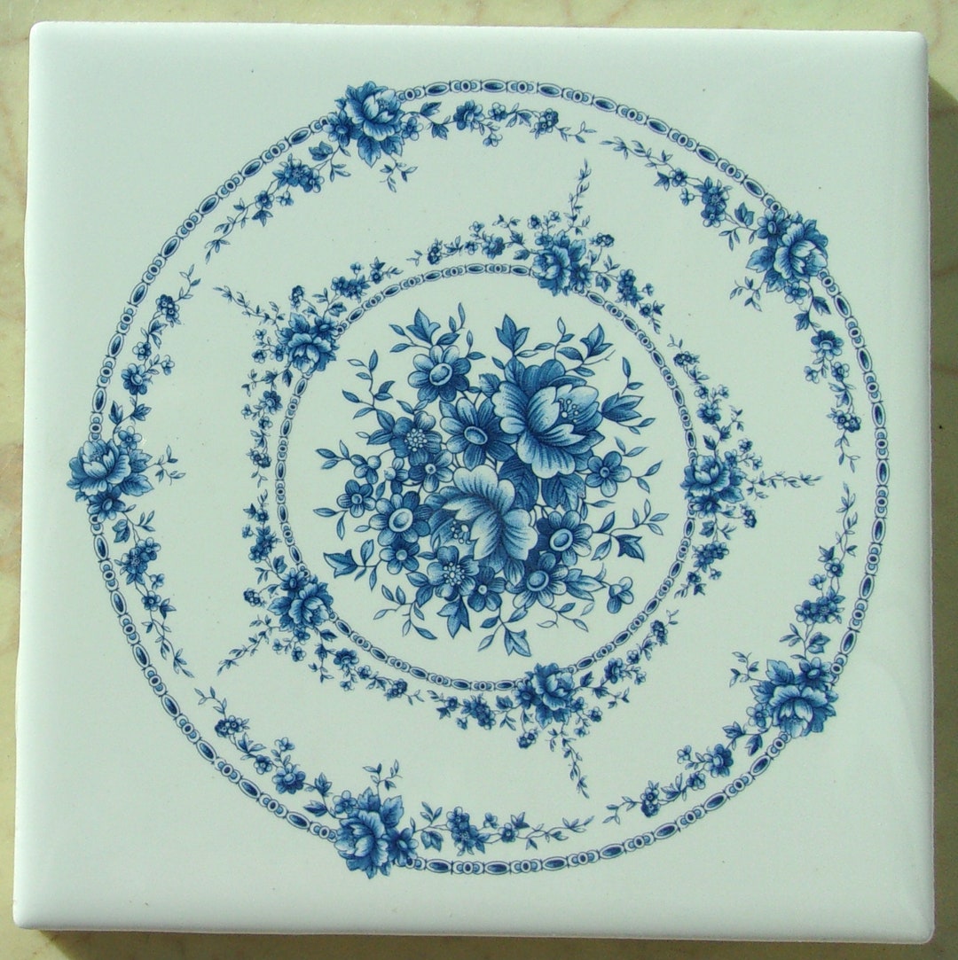 Royal Blue Rose Ceramic Tile Accent Kitchen Backsplash Serving Tray - Etsy