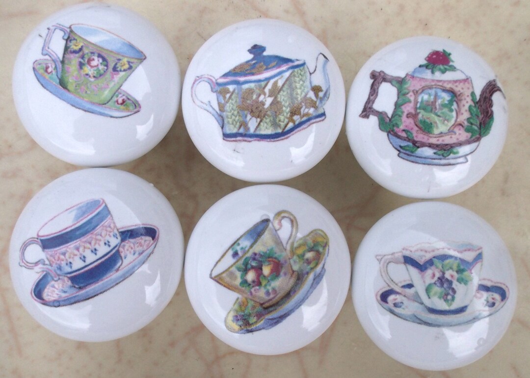 6 Tea Cup Tea Kettle CABINET Knobs Kitchen Hardware Door Pulls - Etsy