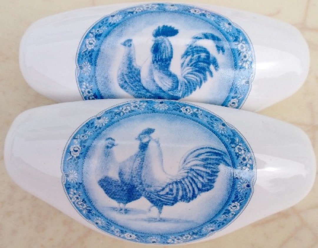 Two Blue Rooster and Hen Chicken CABINET Drawer Kitchen Hardware Door ...