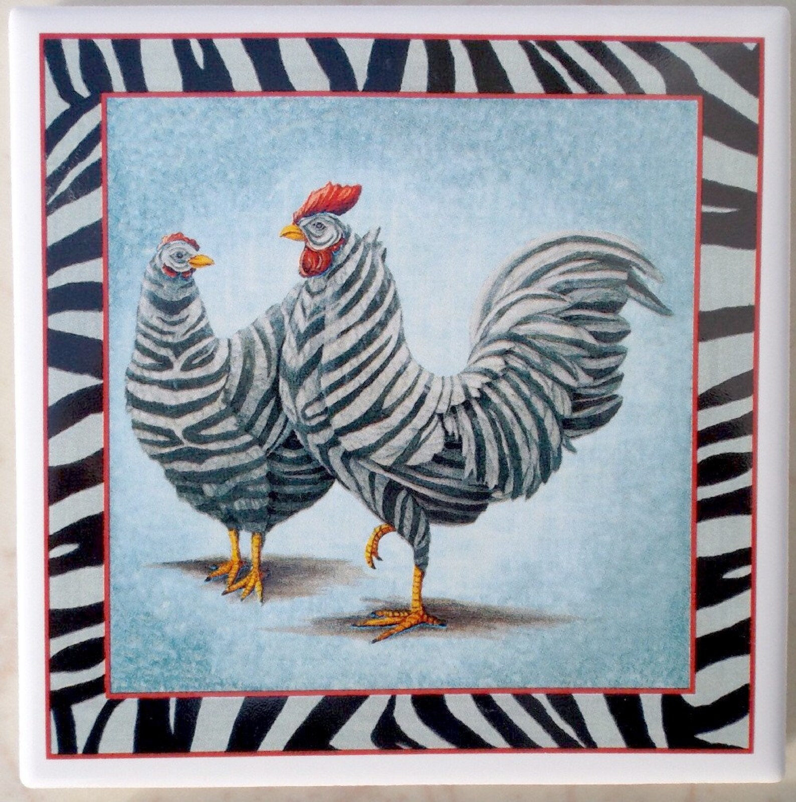 Rooster chickens Zebra stripe gray farm animal Ceramic Tile | Etsy