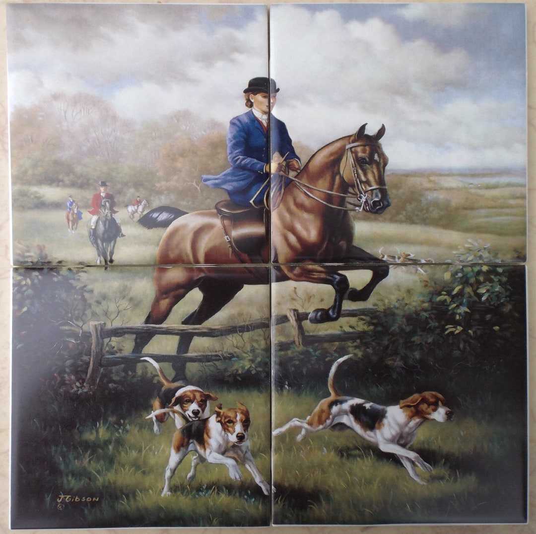 12 Ceramic Tile Mural Side Saddle Foxhunt Scene Foxhunting Fox Hunt - Etsy