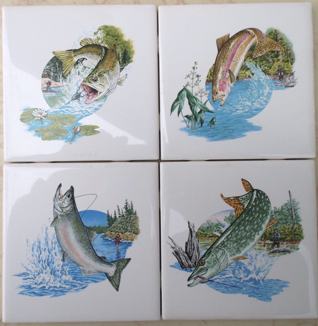 Game Fish Ceramic Tile Mural Bass Pike Pikeral Trout Fish Backsplash ...