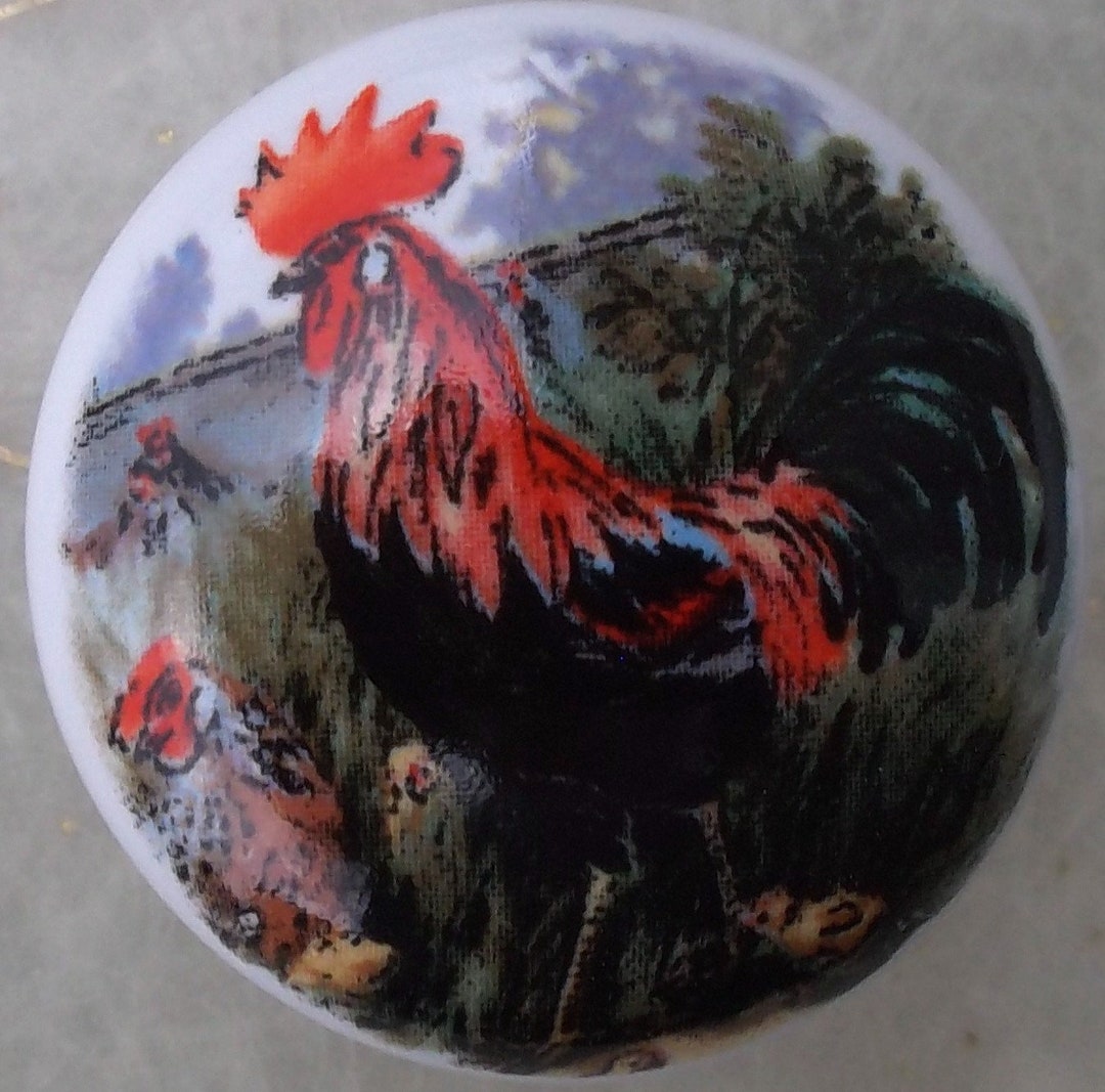 Red Rooster Ceramic Cabinet Knobs Kitchen Drawer Pulls - Etsy