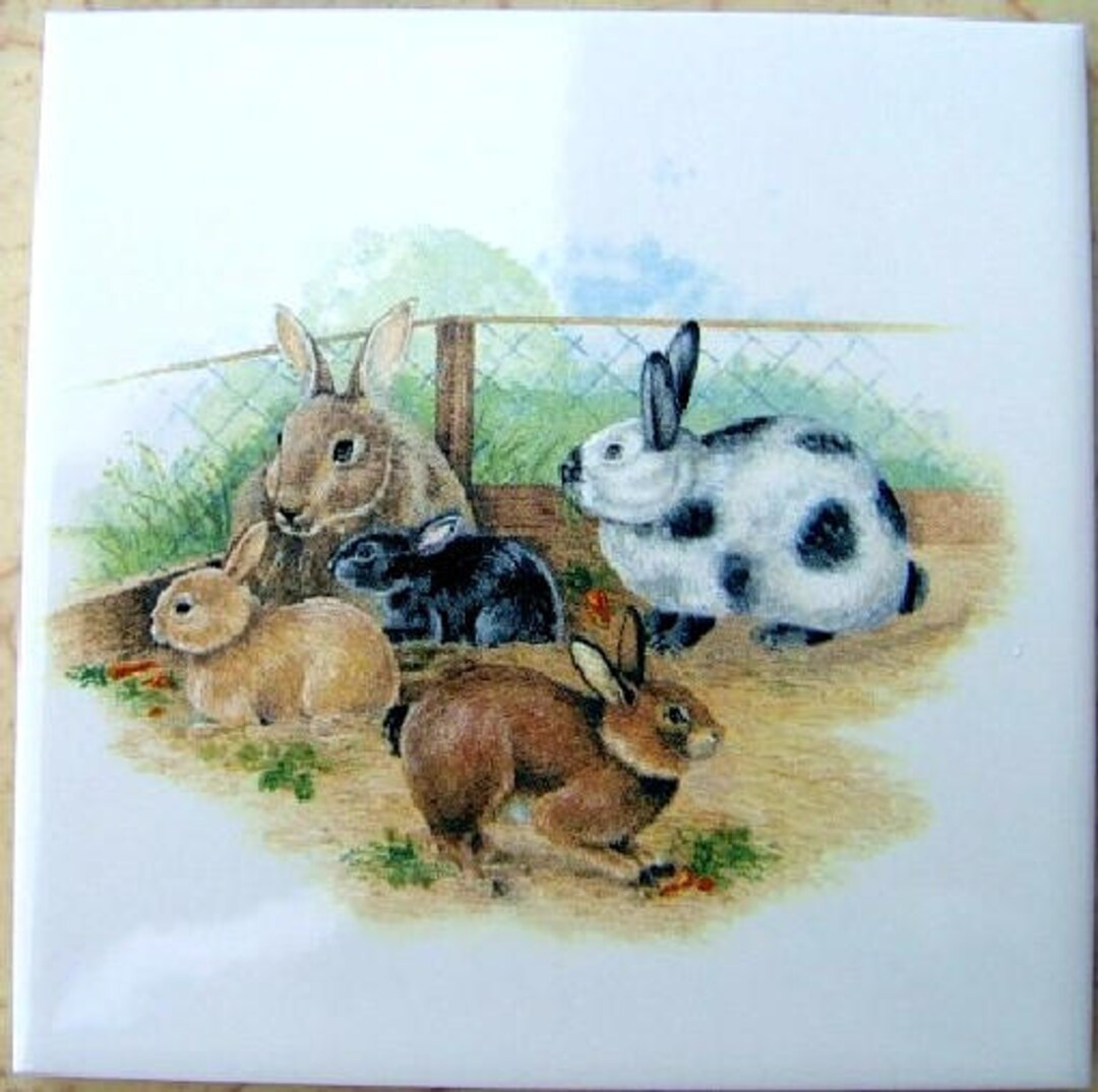 Bunnies Bunny Ceramic Tile Rabbit Farm Animal Accent Backsplash Serving ...