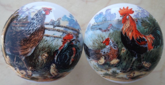 Rooster & Hen Ceramic Cabinet Knobs Farm Kitchen Drawer Pulls - Etsy
