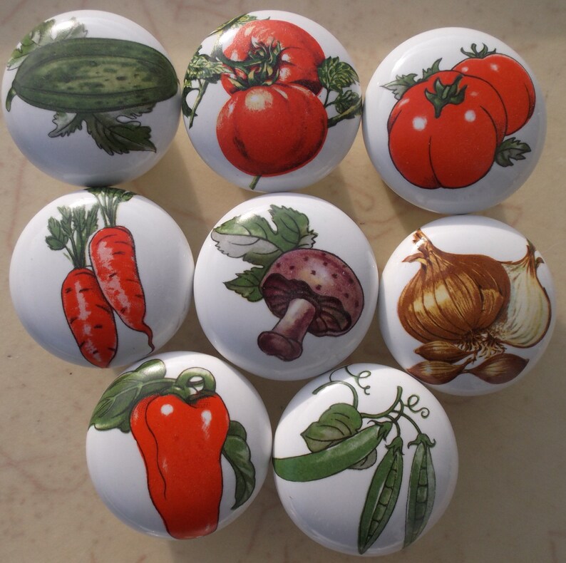 EIGHT Vegetables Ceramic Cabinet Knobs Kitchen Hardware Pulls - Etsy