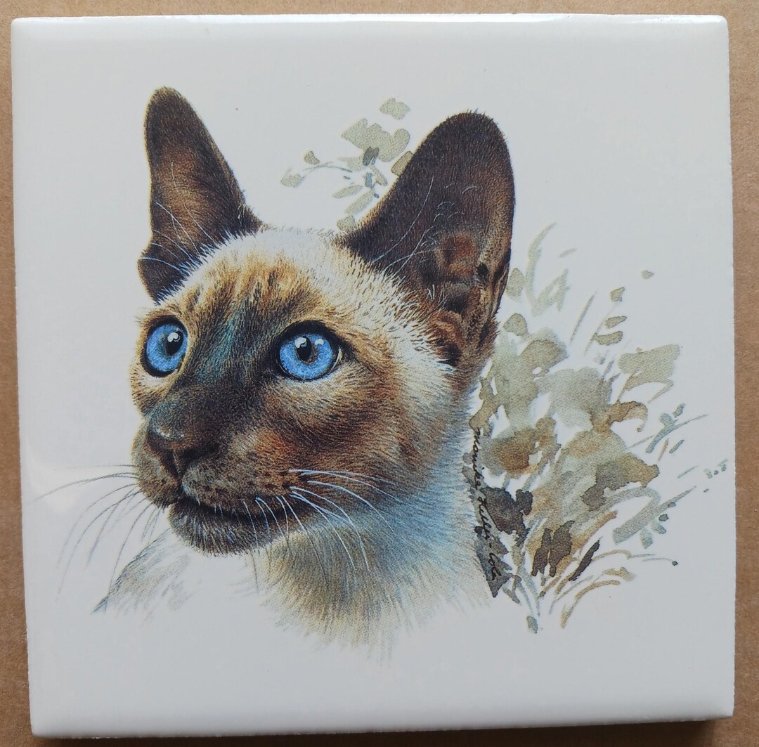 Cat Siamese Ceramic Tile Accent Backsplash Serving Tray Monica Heller ...