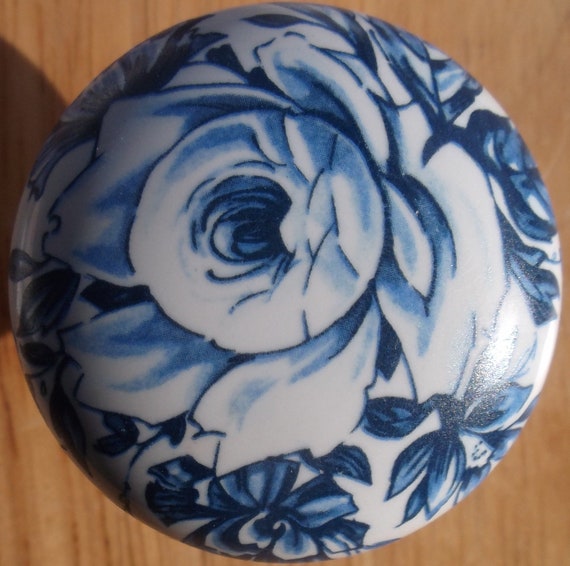 Blue Delft Roses Flower Cabinet Knob Kitchen Cabinet Hardware | Etsy