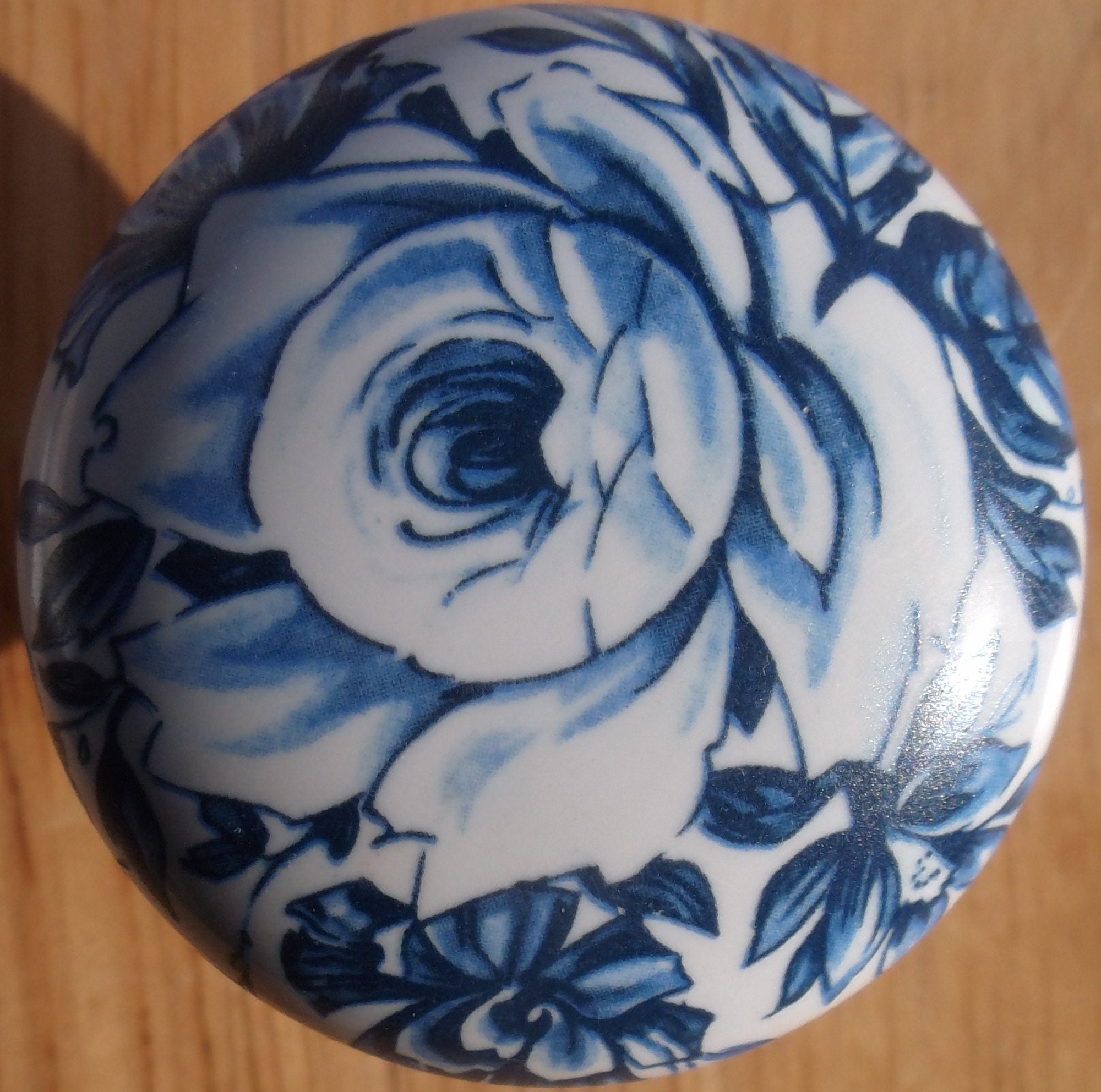 Blue Delft Roses Flower Cabinet Knob Kitchen Cabinet Hardware Door ...