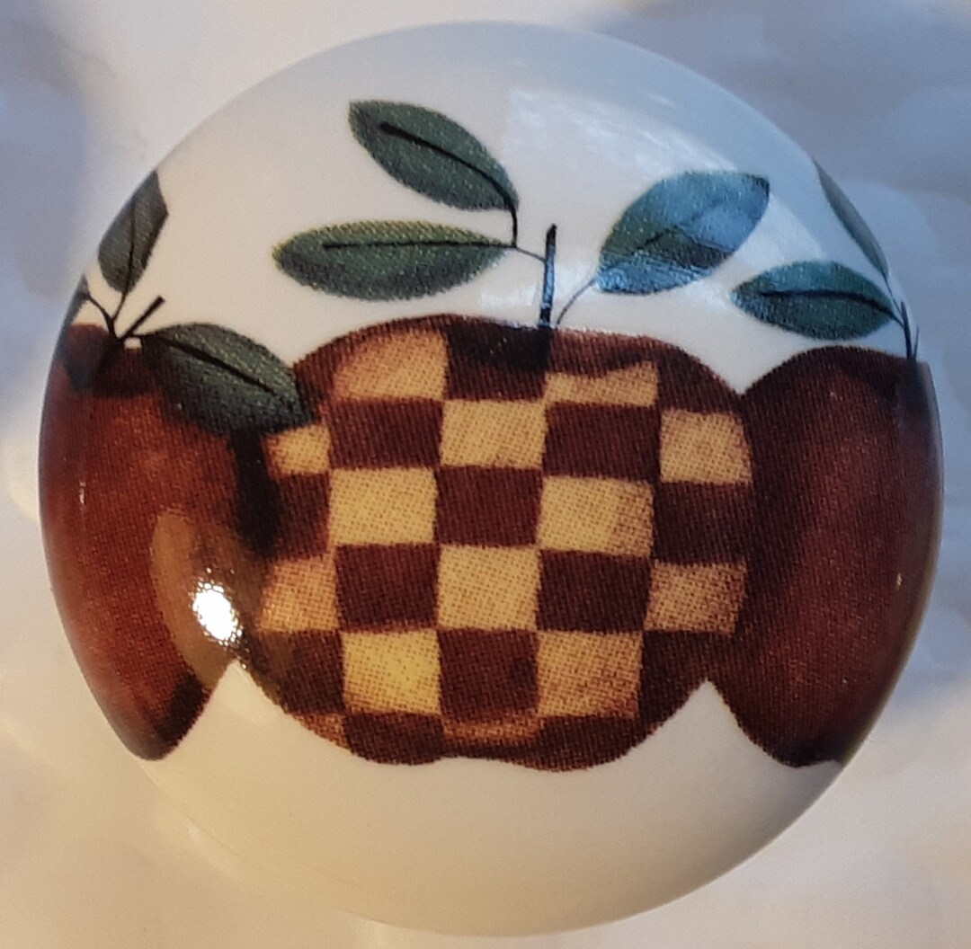 Checkered Apple Cluster Fruit Ceramic Cabinet Knobs Kitchen Drawer ...