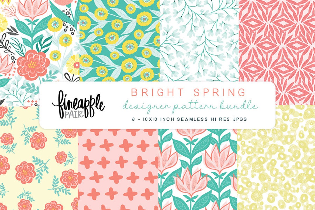 Bright Spring Flower Patterns, Whimsical Flowers Digital Download ...