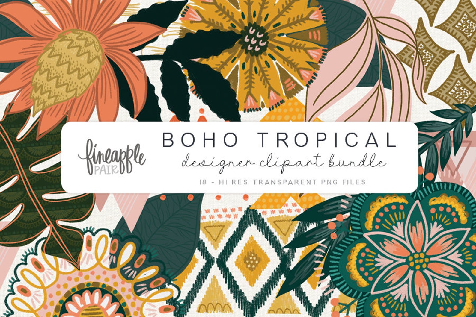 Boho Chic Clipart Boho Digital Paper Bohemian Tropical - Etsy