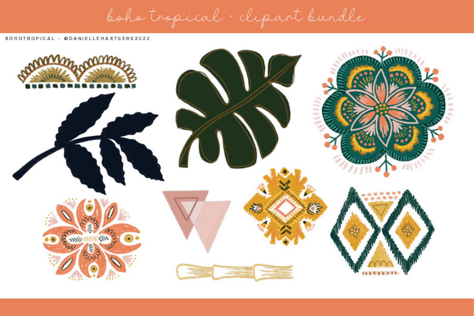 Boho Chic Clipart Boho Digital Paper Bohemian Tropical - Etsy