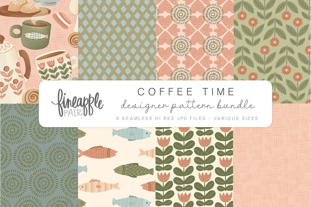 Coffee Cup Digital Paper, Cute Coffee Patterns, Cute Mugs Digital Paper ...