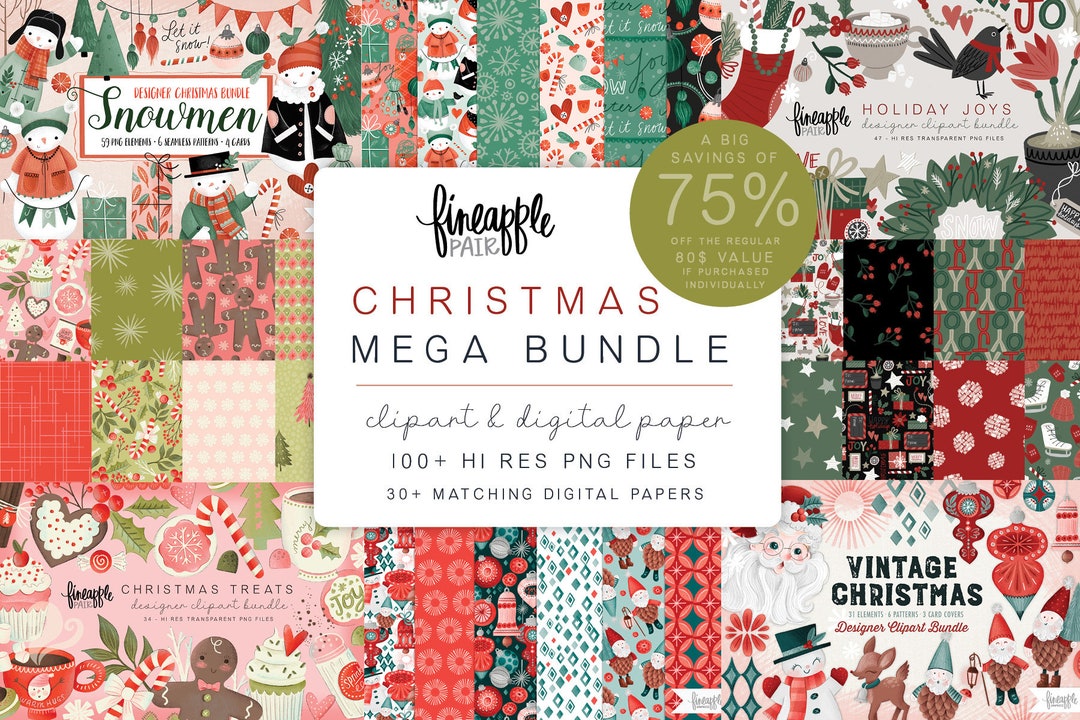 Christmas Clipart Mega Bundle: Holiday Graphics & Digital Paper (PNG ...