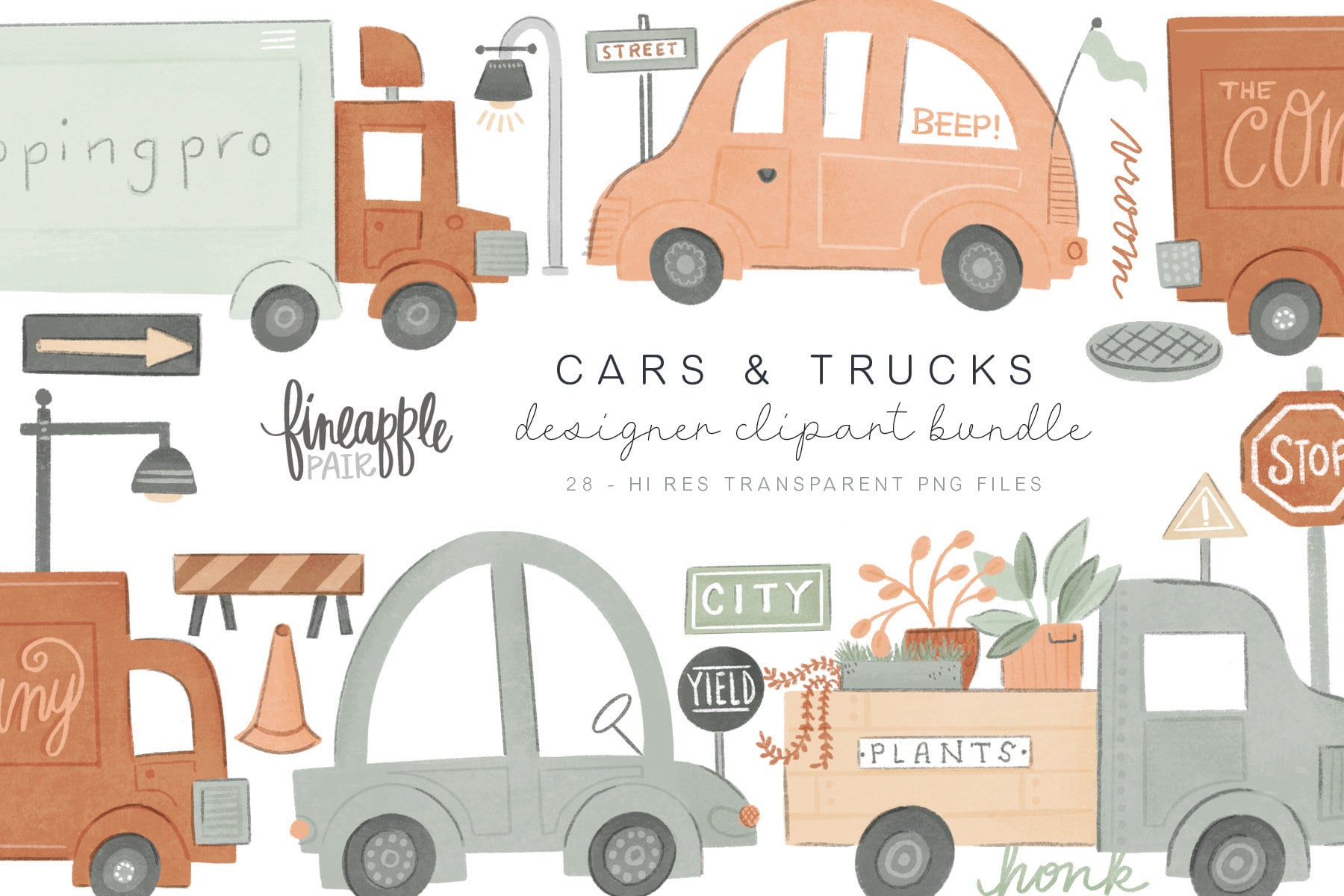 Cars and Trucks Clipart: Nursery Transportation Graphics (digital ...