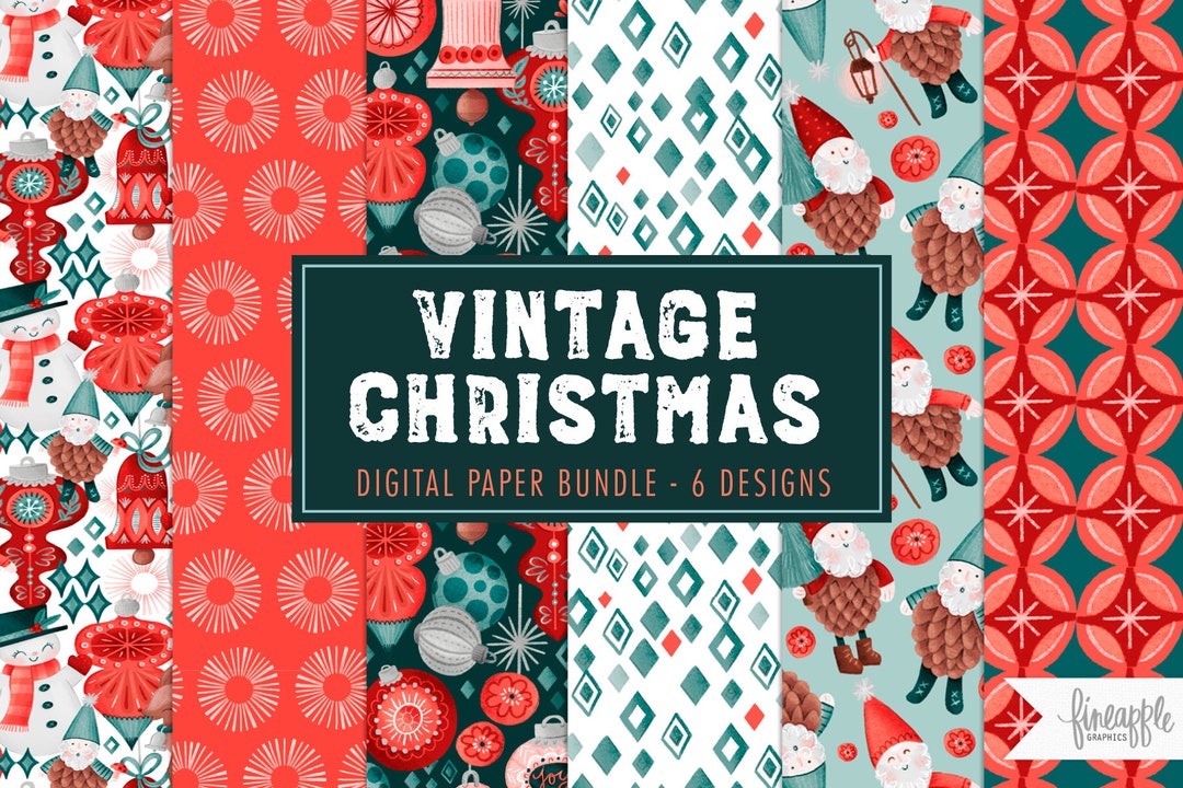 Vintage Christmas Digital Paper Pack, Santa, Gnomes (AI, JPEG) - Etsy