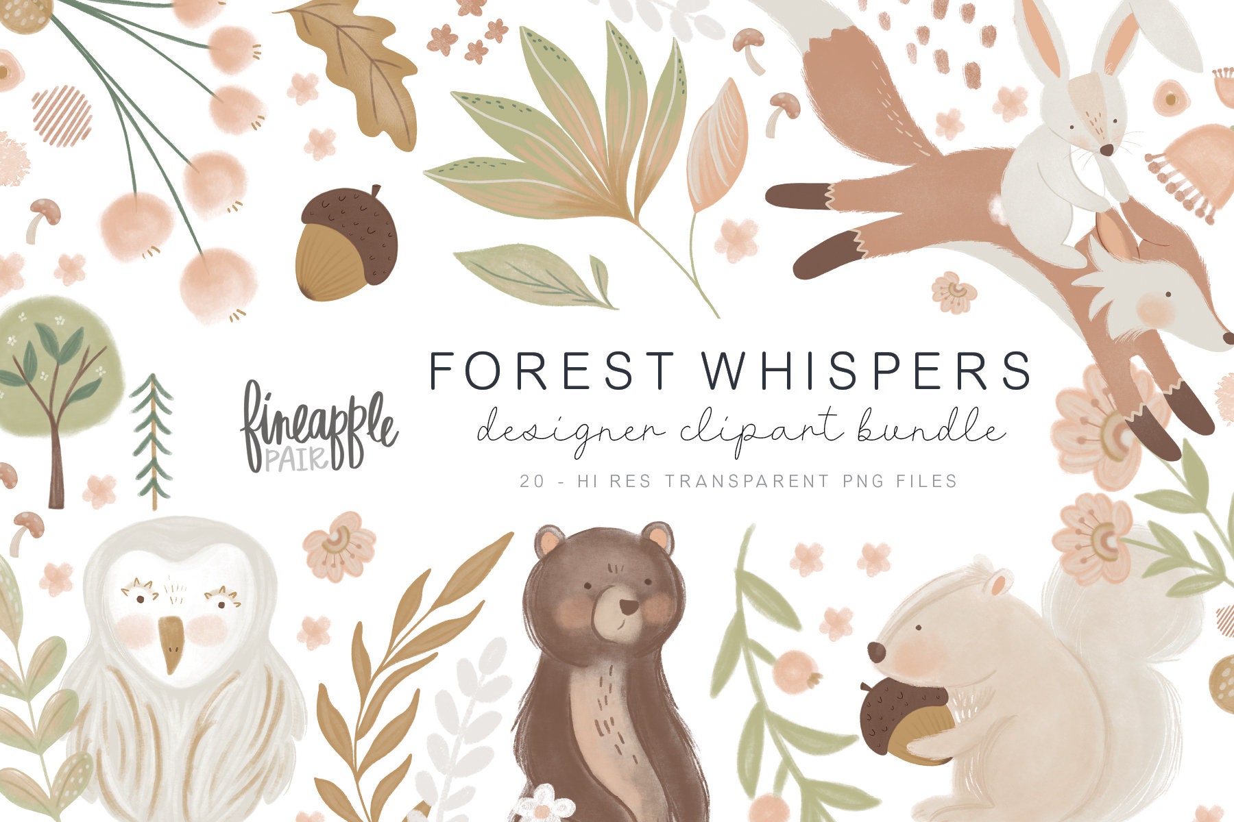Art & Collectibles Digital Cute forest Art fox Clipart forest animal ...