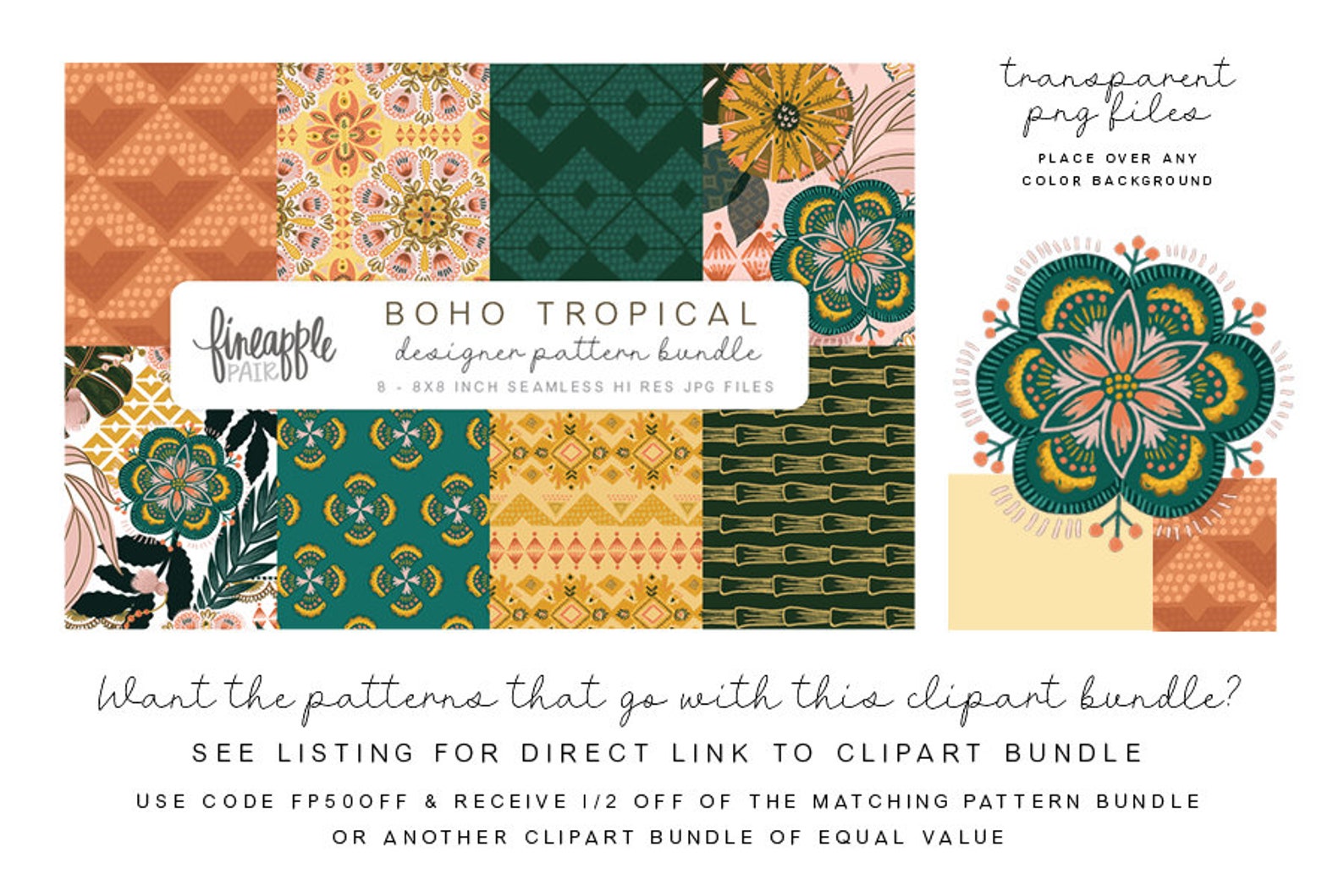 Boho Chic Clipart Boho Digital Paper Bohemian Tropical - Etsy