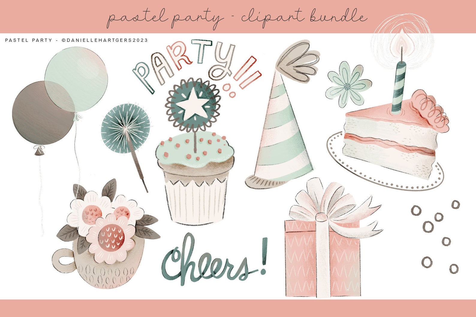 Pastel Party Clipart: Birthday Girl Graphics (36 Pngs) - Etsy