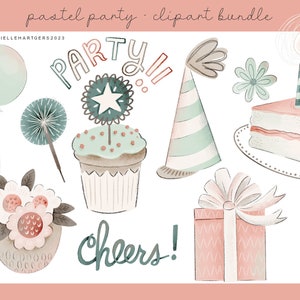 Girl Birthday Clipart, Pastel Party Clipart, Birthday Balloons Clipart ...