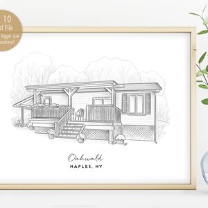 Custom Cottage Illustration, Cottage Line Art Drawing, Housewarming ...