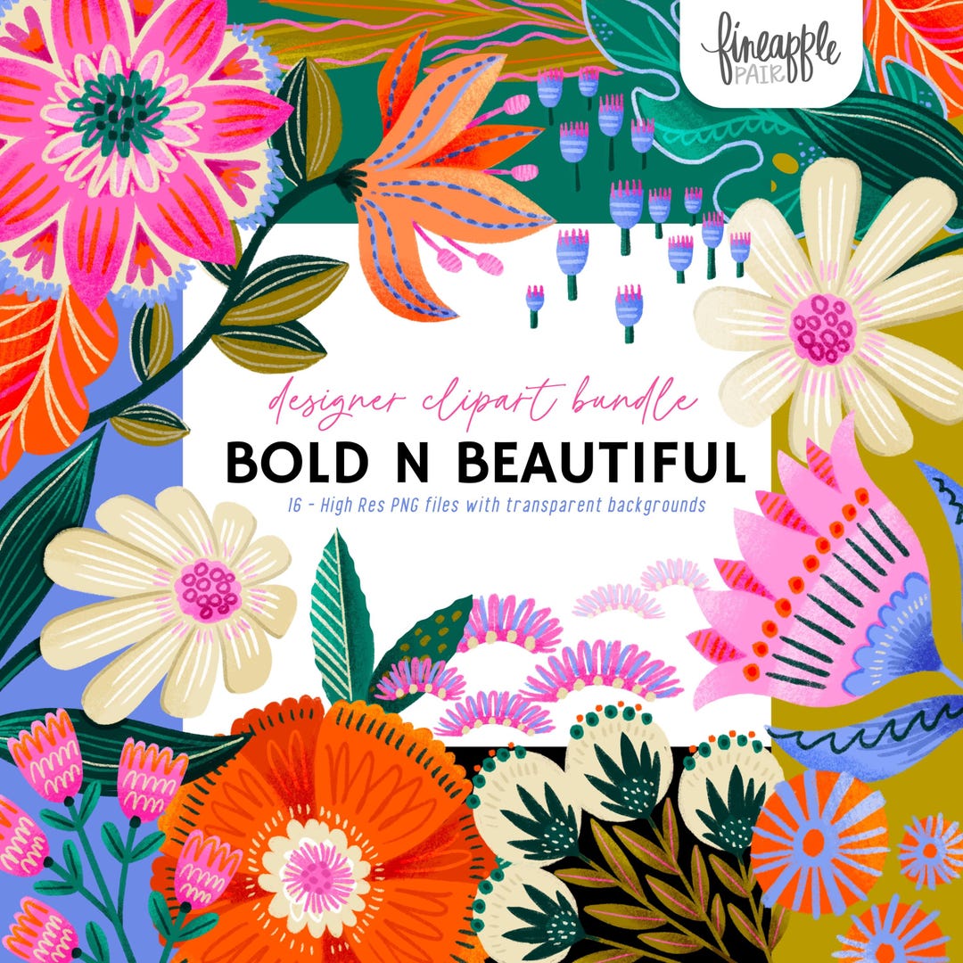 Boho Floral Clipart: Bold Flower PNG Elements (digital Download) - Etsy