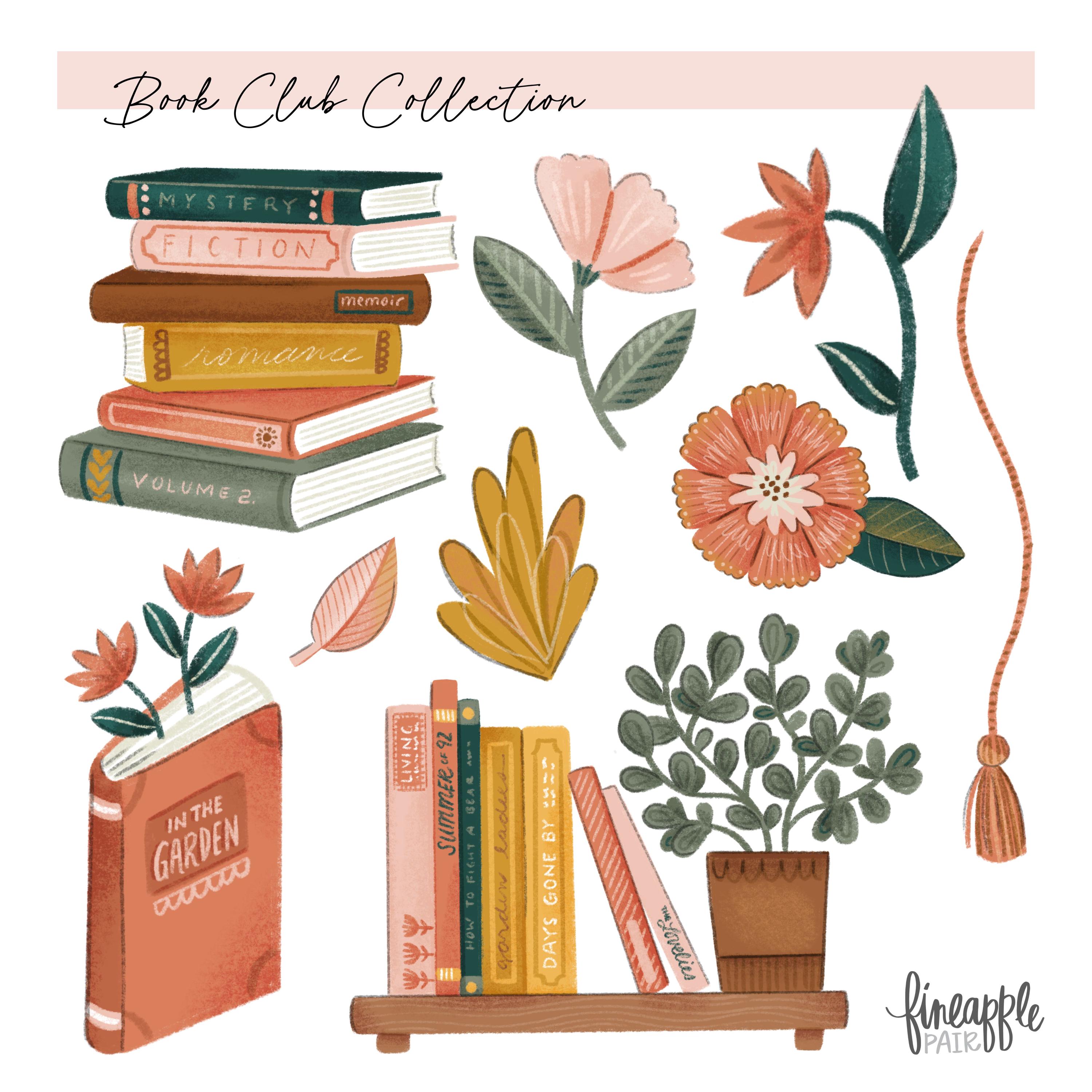 Book Club Clipart: Reading & Library Pngs, Book Lover Illustrations - Etsy