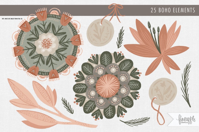 Boho Chic Clipart Boho Digital Paper Bohemian Tropical - Etsy