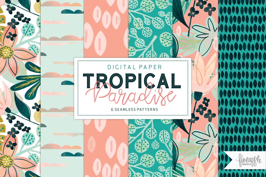Tropical Digital Paper: Boho Floral Clipart, Seamless Patterns (digital ...