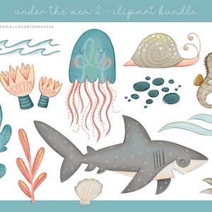 Ocean Animals Clipart, Shark Clipart, Ocean Life Clipart, Under the Sea ...